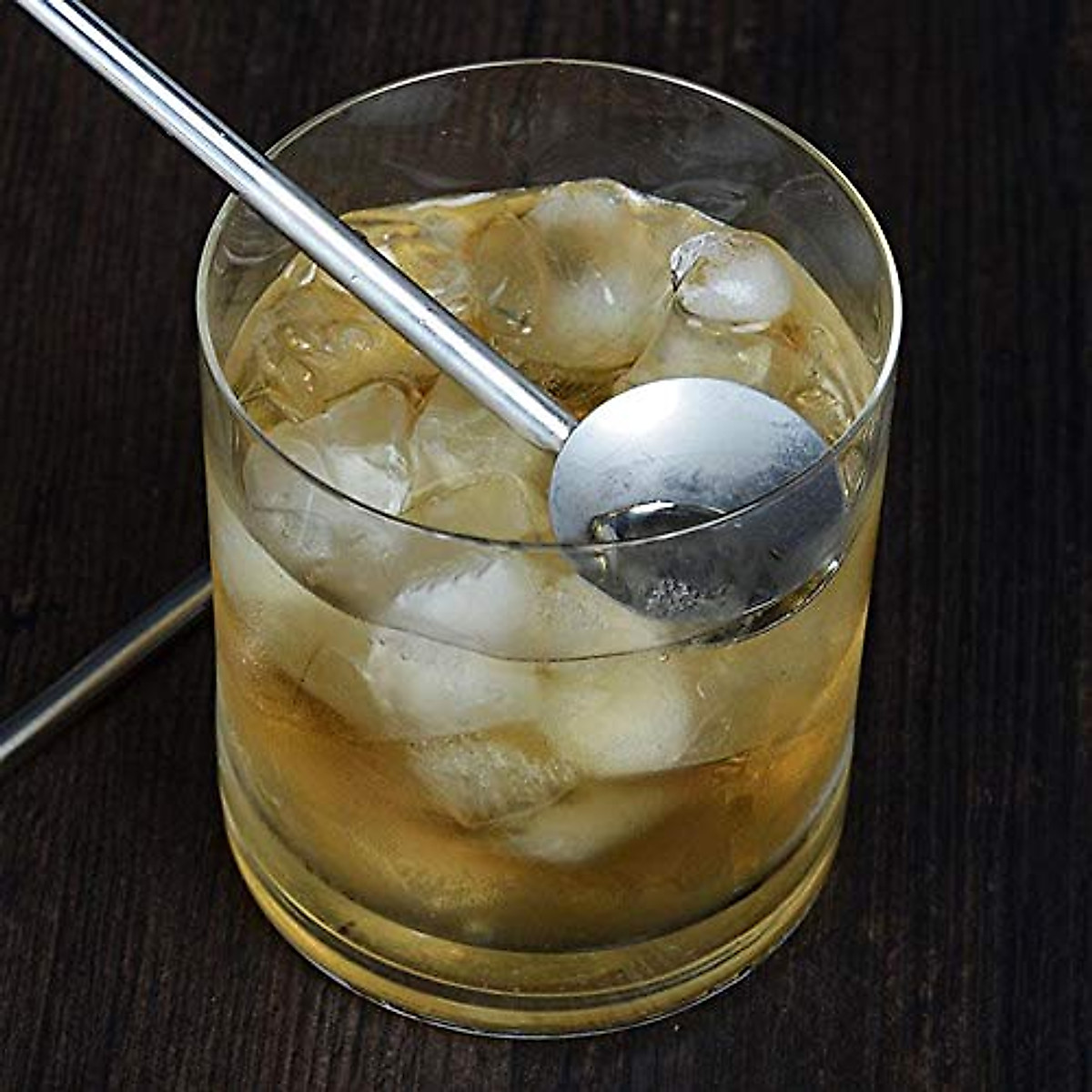 TOPTIE 12 PCS Spoon Straws Stirrer Stainless Steel Drinking Straws Reusable Cocktail Spoons Straws-Silver