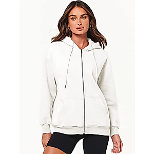 ANRABESS Women's Hoodies 2023 Fall Jacket Casual Fleece Long Sleeve Sweatshirts Zip Up Y2k Hoodie Trendy Clothes Cute Teen Girl Tops A989baise-M White