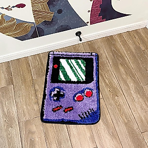 Purple Games Console Tufted Rug Funny Childhood Memories Rug Cute Flocking Carpet Floor Pad Anti Slip Doormat Aesthetic Home Pad (35.4X23.6 Inch)