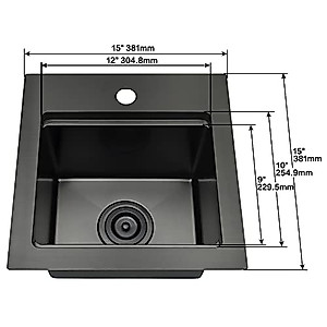 MONSINTA Bar Sink, Top Mount Bar Sink, 15" x 15" Drop-in Bar Prep Sink, RV Sink, Laundry Room Sink, 16 Gauge Stainless Steel Bar Sink, Wet Bar Sink and Accessories, Black Color
