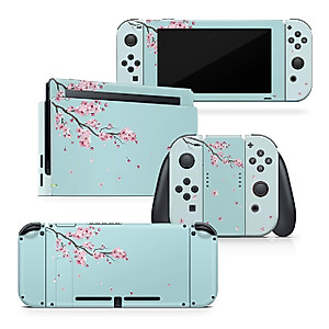 Tacky Design Sakura Blue Skin Compatible with Nintendo Switch Skin Wrap Cover, Blossom Flowers Skin for Nintendo Switch Stickers, Premium Vinyl 3M Full Wrap Decal.