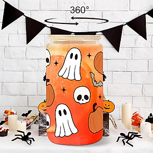 UAREHIBY Halloween Gifts for Women with Ghost,Pumpkins,bats,skulls,18 OZ Halloween Glass Cups with Lids and Straws,Halloween Coffee Cups Tumbler Ghost Mug