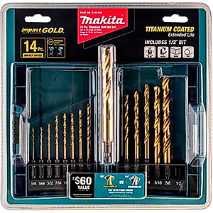 Makita B-65399 Impact Gold 14 Pc. Titanium Drill Bit Set, 1/4 In. Hex Shank