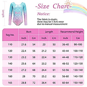 SEAUR Kids Leotard Gymnastics Dance Leotards for Girls Gymnastics Bodysuit Long Sleeve One-Piece Sparkle Mermaid Dance Outfit Athletic Dancewear 13-14