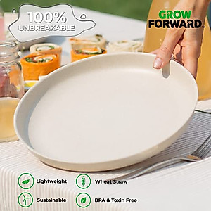 Grow Forward Premium Wheat Straw Plates - 10 Inch Hard Plastic Plates Reusable - Unbreakable Microwave Safe Deep Dinner Plates Set of 8 - Outdoor Plates for Patio, Camping, Picnic, Kids - Sahara