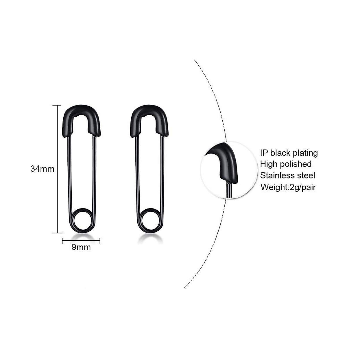 Stainless Steel Stylish Cartilage Earrings Punk Goth Safety Pin Earrings for WomenSleeper Hoops Black