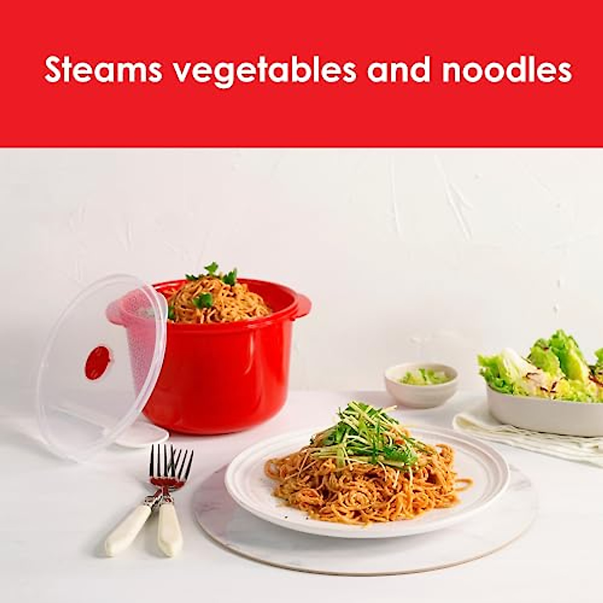 décor Microsafe Microwave Steamer, 93.0 oz, Red