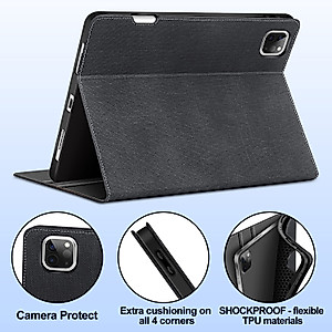 DTH-PANDA iPad Pro 12.9 Case for 6th/5th/4th/3rd Generation Case 2022 2021 2020 2018 PU Leather with Pen Holder, Folio Stand with Soft TPU Back,Auto Sleep/Wake Function (Ash Brown) (Crow Black)