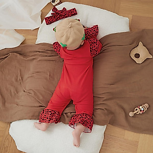 Emmababy Valentines Day Outfit Baby Girl Flared Jumpsuit Heart Print Ruffle Romper Long Sleeve Playsuit Bodysuit Headbands (red, 0-3 Months)