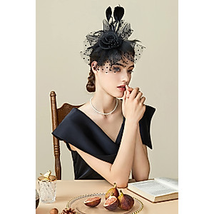 BABEYOND Fascinator Hats for Women Tea Party Kentucky Headband Derby Wedding Flower Feathers Hair Clip Black