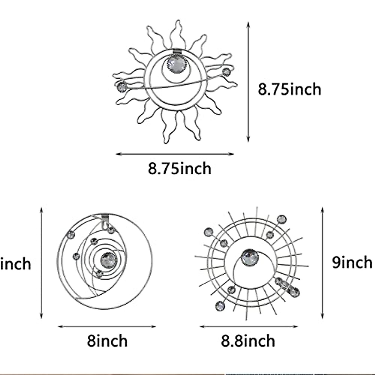 Manortang Silver Metal Abstract Sun Moon Star Art Wall Decor,Modern Wire Line Art Decorations,Embelished Silver Foil Art,Mystical Star Circle Planet Handmade Wall Decor Party Office Kitchen Bedroom Bathroom Living Room 9inch