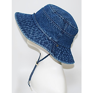 AICHUAN Bucket Hat for Women Men Wide Brim Sun Hat Packable Cotton Denim Summer Beach Travel Outdoor Fishing Cap Dark Blue