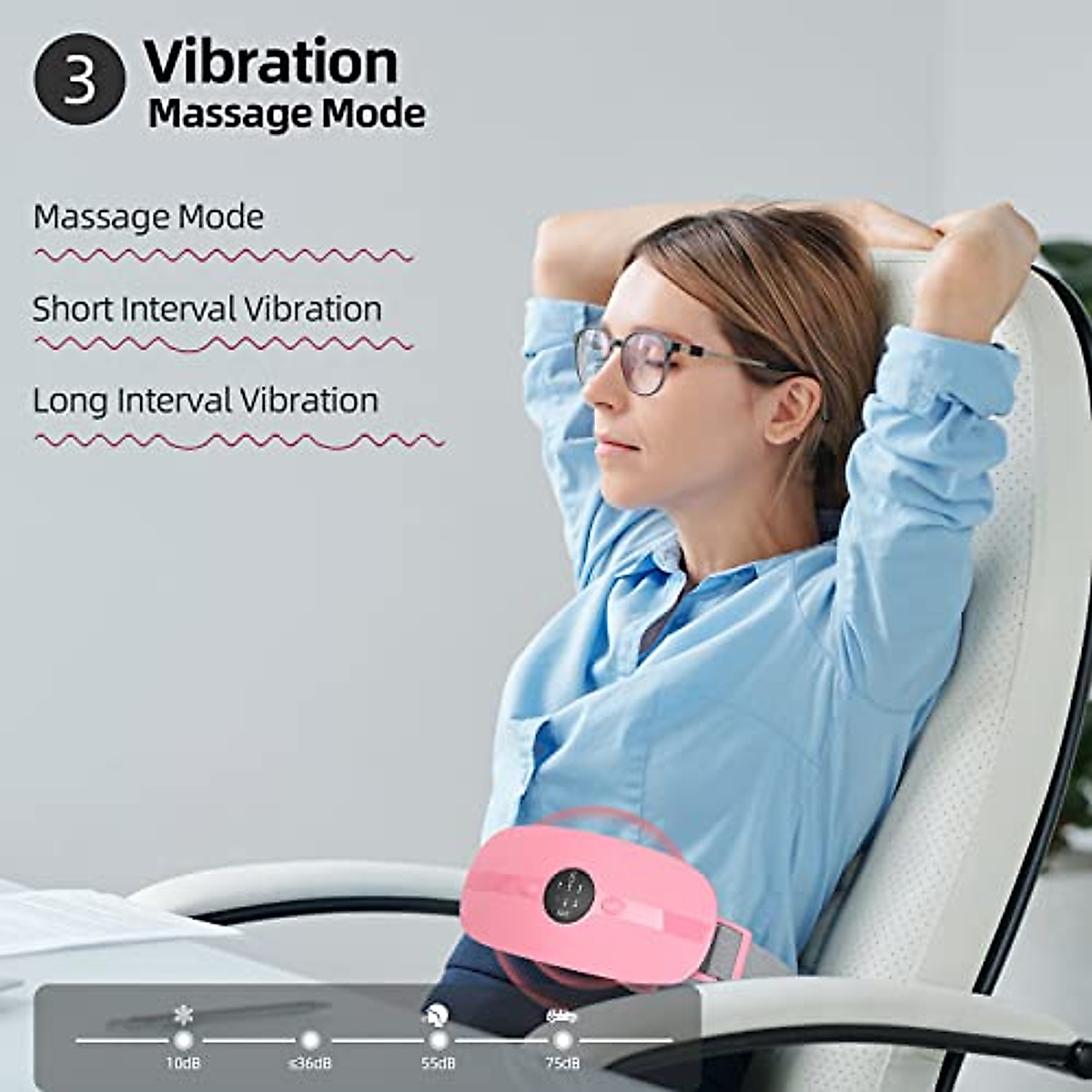 HZD Portable Cordless Heating Pad, Period Menstrual Heating Pad with 3 Heat Levels and 3 Massage Modes, Portable Electric Fast Heating Belly Wrap Belt for Women and Girl