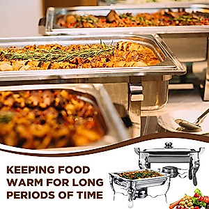 Riakrum 6 Pcs 5 Qt Chafing Dish Buffet Set Round and Rectangular Stainless Steel Chafer Complete Set Full Size Catering Chafer Warmer with Trays Pan Lid Folding Frame for Kitchen Party Banquet Dining