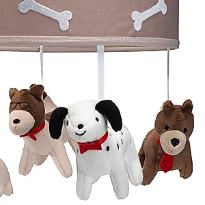 Lambs & Ivy Bow Wow Beige Dogs/Puppies Musical Baby Crib Mobile Soother Toy