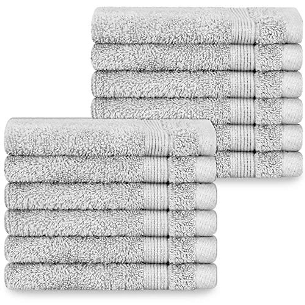 Adobella 12 Luxury Washcloths, 100% Cotton, Super Soft, Absorbent and Quick Drying, Baby and Body Wash Clothes, 13 x 13 inches, Small Fingertip Face Towel for Bathroom, White (Pack of 12)