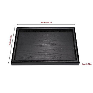 Black Rectangle Tea Tray, Solid Wood Tea Coffee Snack Food Meals Serving Tray Plate Restaurant Trays Optional Type(30*20*2cm)