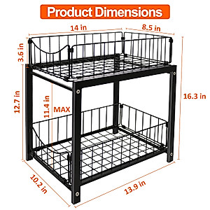 Under Sink Storage, 2 Tier Cabinet Organizer with Sliding Drawer, Easy to Assemble Pull-Out Storage Mesh Basket, Organization for Bathroom, Kitchen, Home (Black)