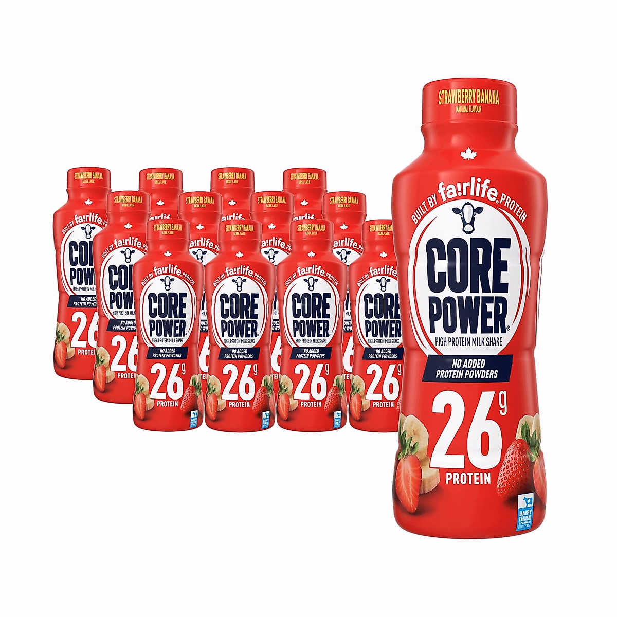 Fairlife Core Power 26g Protein Milk Shakes, Strawberry Banana, Made with Canadian Milk, 414mL/14 fl. oz. (Pack of 12) Shipped from Canada