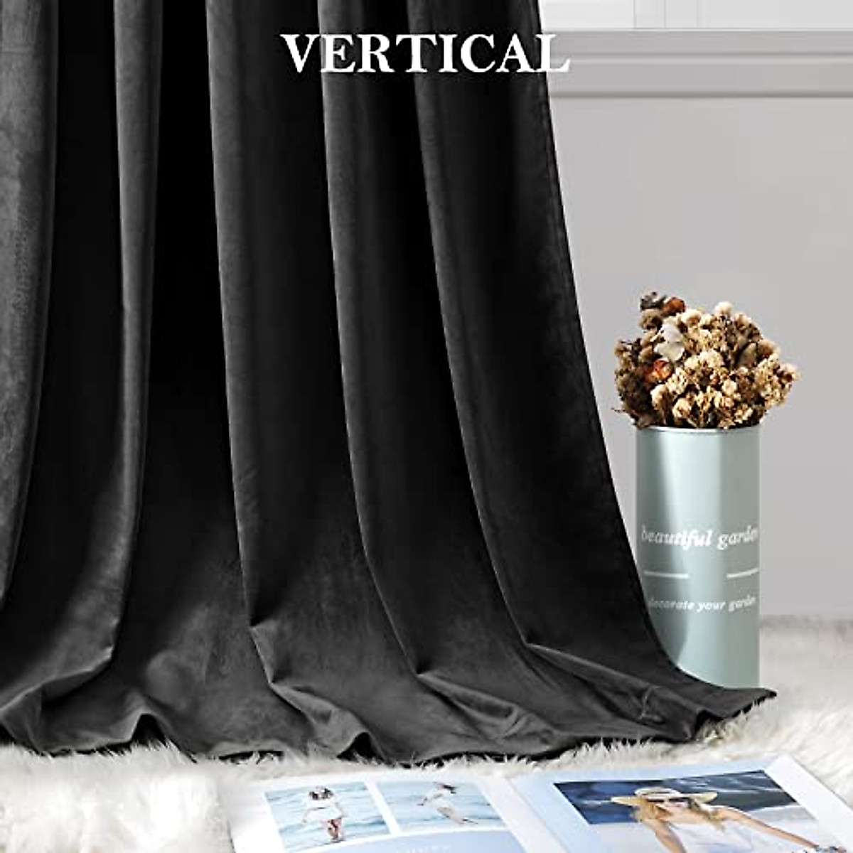 HOMEIDEAS Black Velvet Curtains 84 Inches 2 Panels Soft Velvet Blackout Curtains for Bedroom Window Drapes Rod Pocket Back Tab Room Darkening Thermal Insulated Curtains, 52Wx 84L
