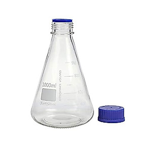 3 Pack Moonetto 1000ml Narrow Mouth Graduated Lab Erlenmeyer Glass Flask with Blue Screw Cap
