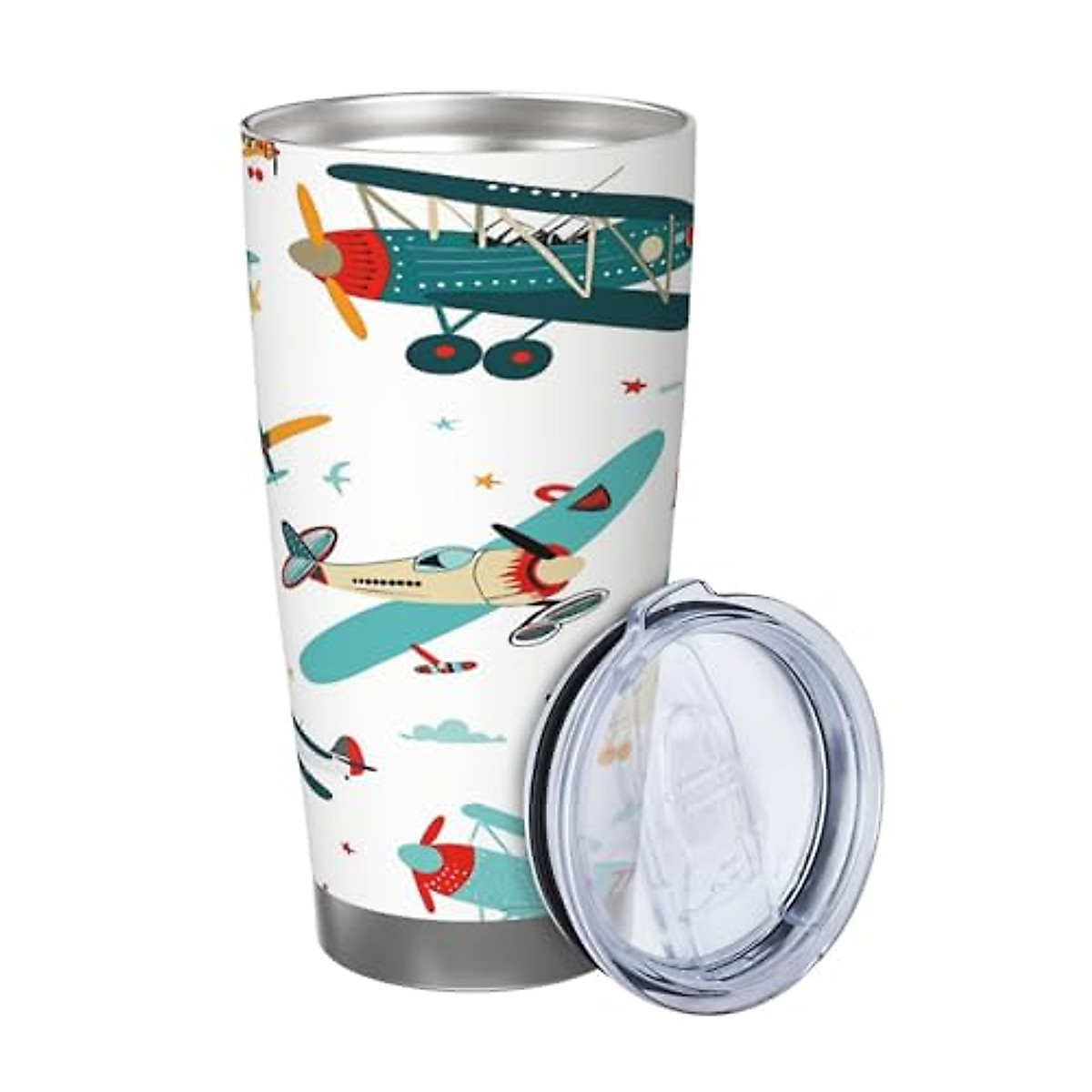 AYCZN Vintage Planes 20 OZ Tumbler Stainless Steel Travel Coffee Mug, Cartoon Aircraft Insulated Water Bottle with Lid and 2 StrawsLeakproof Thermal Cup