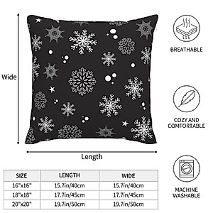 ChangQingArt White Christmas Winter Snowflakes Throw Pillow Covers,Black Decorative Pillow Covers Digital Printing Blended Fabric for Couch Sofa Bed Invisible Zipper 16X16 in