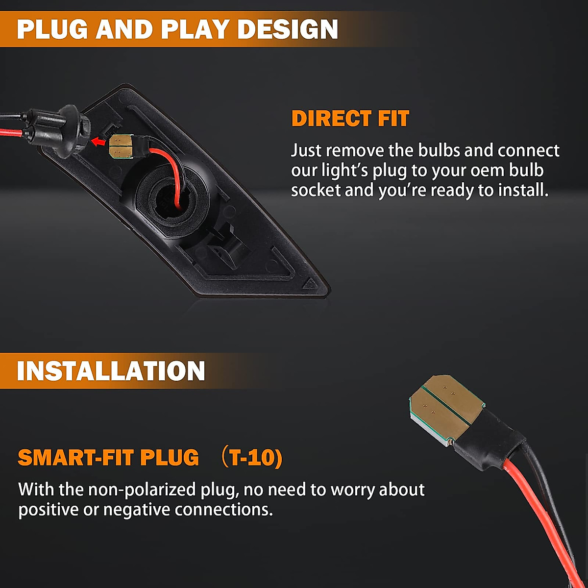 LED Side Marker Lights for Ford Ranger Lariat XL XLT 2019 2020 2021 2022 Ranger Smoked Lens Black Side Markers Fender Lamp Full Amber LED Strip Front Bumper Side Marker Turn Signals Side Light Lamps