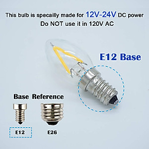 OPALRAY C7 12V-24V DC 1W LED Mini Candle Bulb, 12 Volts Low Voltage Input, RV Lighting Cabin Light, Warm White 2700K, 150LM 15W Incandescent Equivalent, for 12Volt Power, Mini Torpedo Shape, 4-Pack