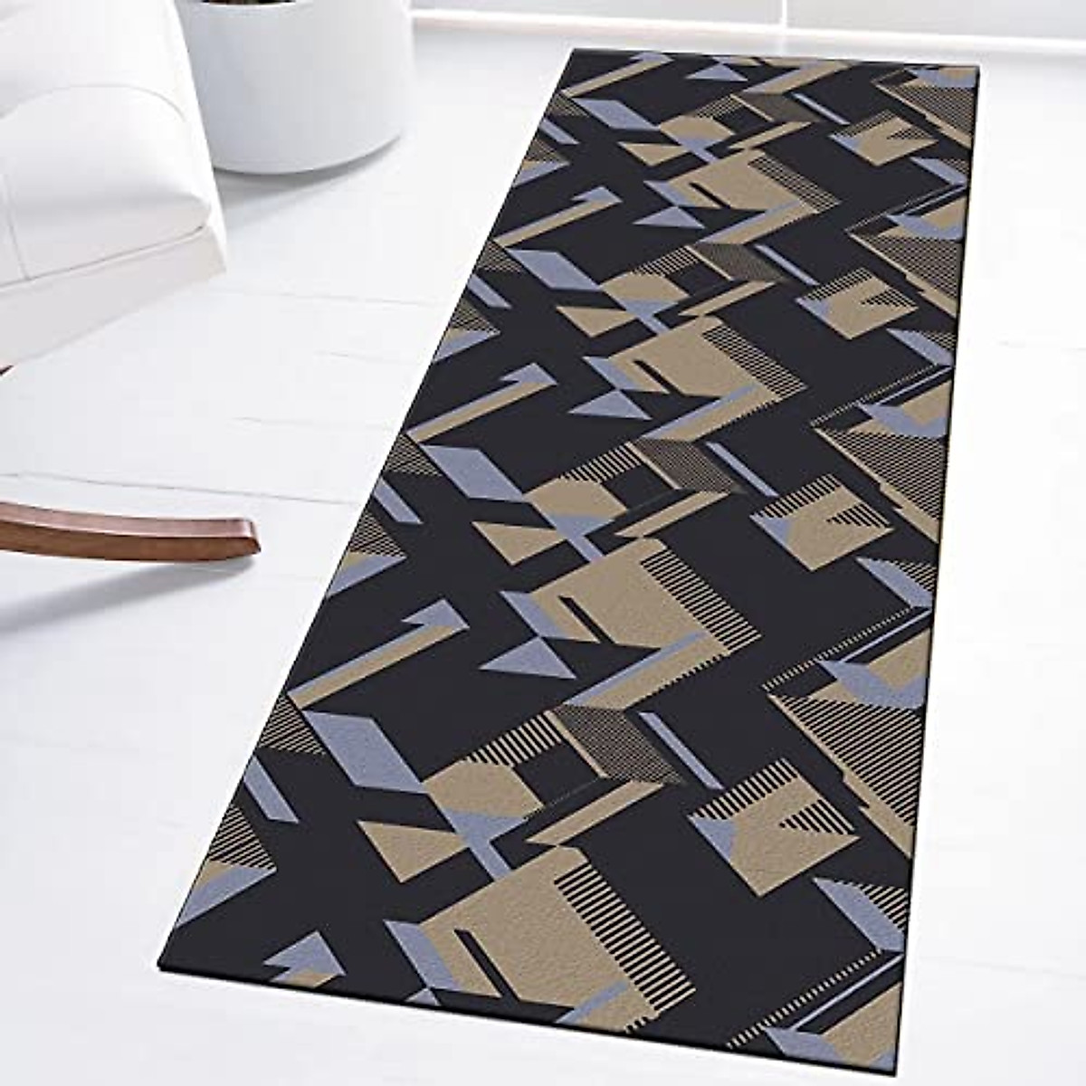 Runner Rugs for Hallway Modern 2'x3' Geometric Black and Brown Beige Runners Carpet Mat Washable Runner Rug for Kitchen Bedroom Hallway Stair Doorway, Customizable