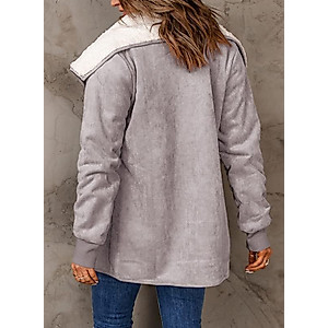 Dokotoo Womens Winter Warm Long Sleeve Open Front Fleece Jacket Stand Collar Sherpa Lined Outerwear Fashion Thicken Faux Suede Coats Jackets for Women 2024,XL,Gray