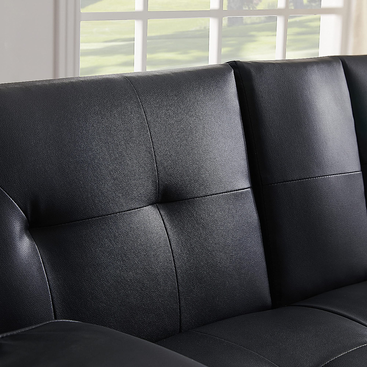 hansones Futon Sofa Bed Modern Linen Fabric Couch Bed Loveseat Convertible Daybed with 2 Cup Holders and Removable Armrests for for Compact Living Space Apartment Dorm Office (Black)