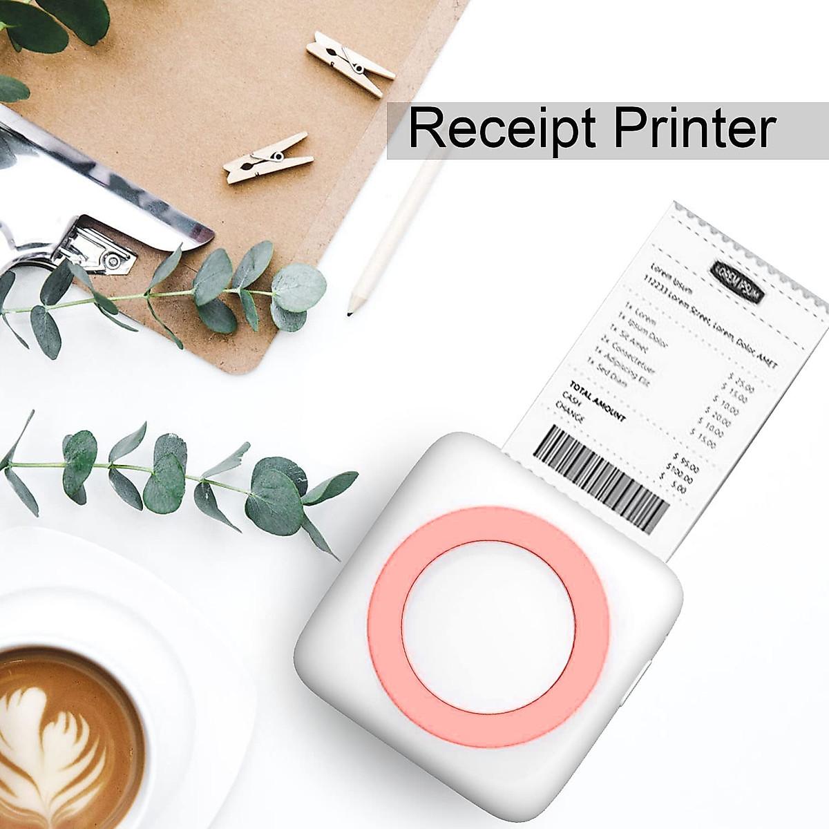 LetSketch Portable Pocket Printer, Thermal Label Maker, Sticker Printer Bluetooth Receipt Printer Compatible with Android & iOS 300dpi for Journal Book/Note/Label/Photo(7 Rolls Thermal Paper, Pink)