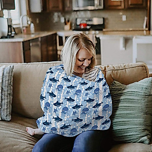 Nursing Cover for Breastfeeding Scarf Super Soft Cotton Multi Use for Baby Car Seat Covers Canopy Shopping Cart Cover Blanket Stroller Cover-Ocean Themed Fish Shark Octopus Starfish