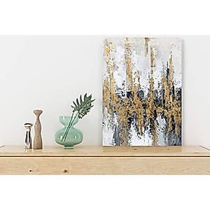 Yihui Arts Modern Abstract Skyline Canvas Wall Artwork with Gold Foil Modern Oil Painting Pictures with Framed for Living Room Bedroom Bathroom Decoration