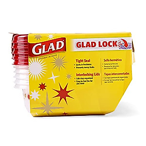 GladWare Medium Entrée Square Holiday Food Storage Containers with Lids | 25 oz Holiday Containers with Red Star Design, 5 Count Set | Airtight Food Storage Containers for Food