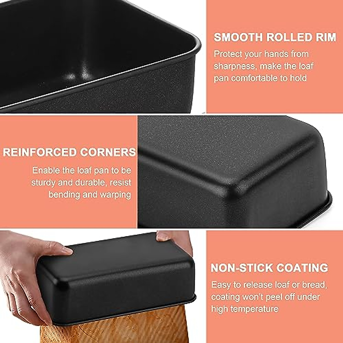 Herogo Non-Stick Loaf Pan, 9 x 5 Inch Stainless Steel Meatloaf Baking Pan for Baking Bread Meatloaf Brownie Lasagna, Black Rectangle Bread Loaf Pan for Homemade Bread, Oven Safe