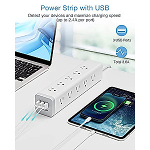 Surge Protector Power Strip 15 Outlets, TESSAN 1875W 15A Extension Cord with Multiple Outlets 6 ft, 3 USB Charging Ports, 1050J, Mountable, Flat Plug, Home Office College Dorm Room Essentials