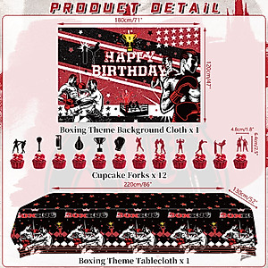 KEFAN Boxing Party decorations, Boxing birthday Party Supplies Packs, Fight Sports Wrestling Party Supplies including HAPPY BIRTHDAY Banner, Plates, Balloons, Boxing Party Set Serves 20 (Banner)