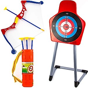 Toysery Bow and Arrow Toy Set for Kids – Archery Set with 3 Suction Cup Arrows, Quiver and Free Standing Target, Ideal for Indoor, Outdoor Hunting Adventure Games
