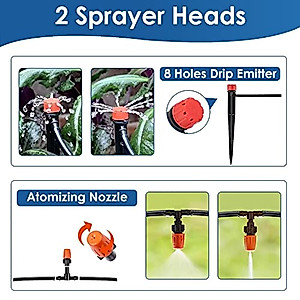 2023 New Upgrade Drip Irrigation Kit, 66FT/20M Garden Watering System, Greenhouse Patio Automatic Irrigation Kits with Double-way Brass Threaded Connector & 2PCS Switch Valve for Easy Install Control - 1/4 inch Tube