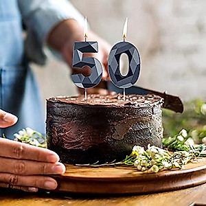 50th Birthday Candles, 3D Diamond Birthday Candles Number 5 Number 0 Candles Numeral Topper Birthday Cake Candles for Birthday Wedding Party Decoration (Black)