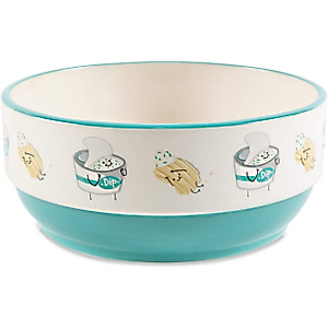 Pavilion Gift Company Pavilion-Chips & Dip-Patterned 6.25 Inch Teal Ceramic Snack Bowl, Blue