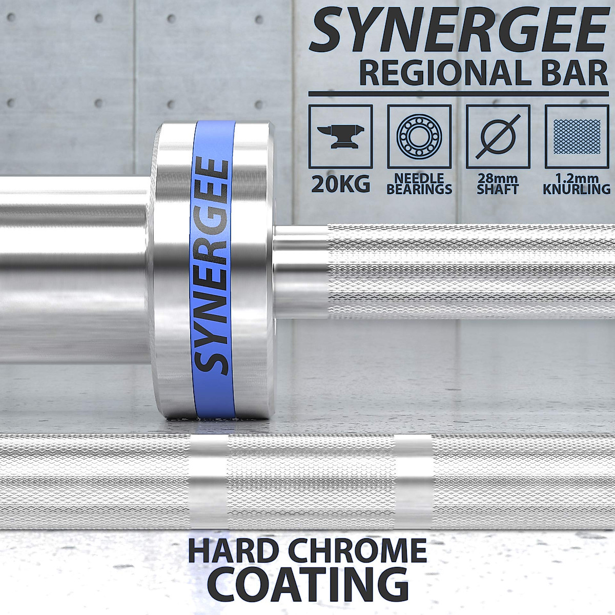 Regional Olympic 20kg Men’s Hard Chrome Barbell. Rated 1500lbs for Weightlifting and Powerlifting.