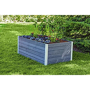 Vita Urbana 3 Foot x 5 Foot Embossed Vinyl Keyhole Garden with Composting Basket, Slate Grey, Gray, PVC, BPA and Pthalate Free, Woodgrain, VT17602