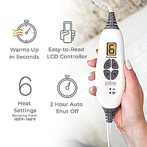 Pure Enrichment® PureRelief™ XL Heating Pad - LCD Controller with 6 InstaHeat Settings for Cramps, Back, Neck, & Shoulder Pain Relief, Moist Heat Option, Machine Washable, 12" x 24" Storage Bag (Gray)