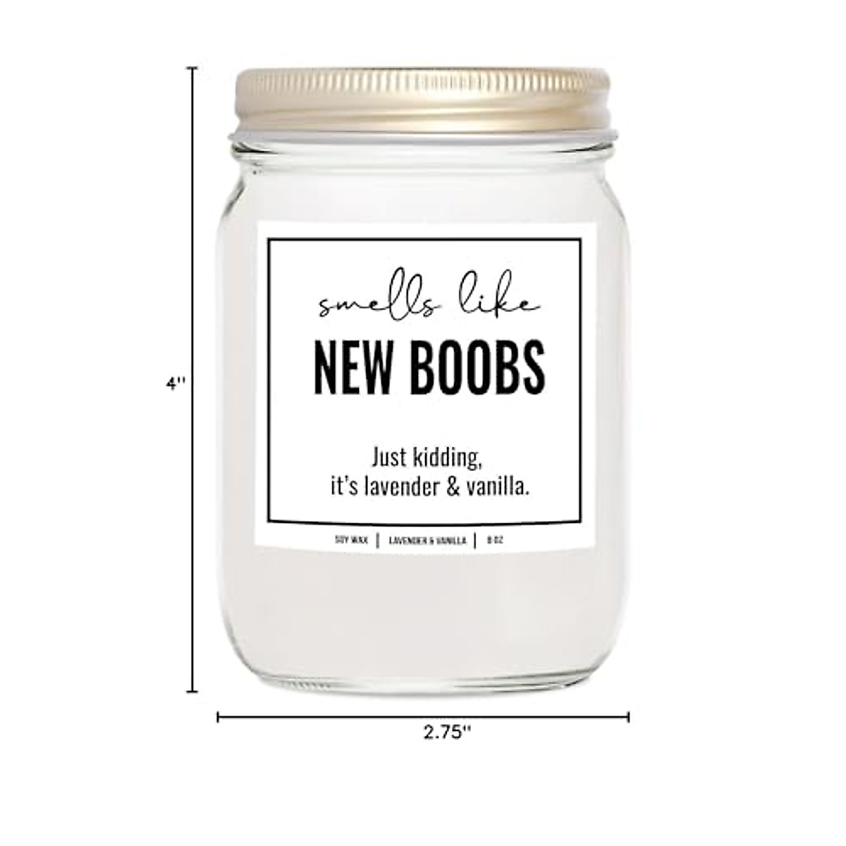 YouNique Designs Smells Like New Boobs All Natural Vegan Soy Candle 8oz - Breast Reduction, Augmentation, Mastectomy, Cancer Survivor, and After Breast Surgery Gifts for Women (Lavender & Vanilla)