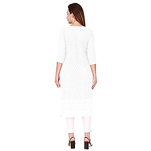 ladyline Womens Georgette Chiffon Chickankari & Sequins Work Kurti Tunic Kurta (White, 40)