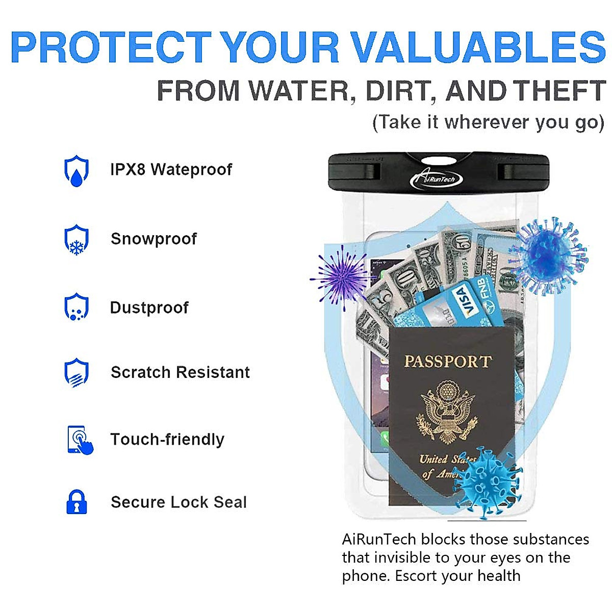 AiRunTech Waterproof Phone Pouch, Waterproof Cell Phone Dry Bag Compatible for iPhone 14 13 12 Pro Max Plus Cellphone Up to 7.0'' Large Waterproof Phone Case -3Pack REGULAR SETS