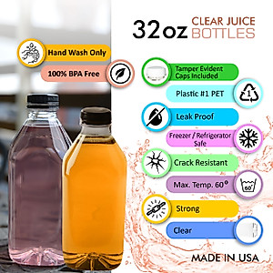 EcoQuality [77 PACK] Empty Clear Plastic Juice Bottles with Tamper Evident Caps 32 OZ Quart Bottles - Smoothie Bottles - Ideal for Juices, Milk, Smoothies, Juice Containers and even Meal Prep